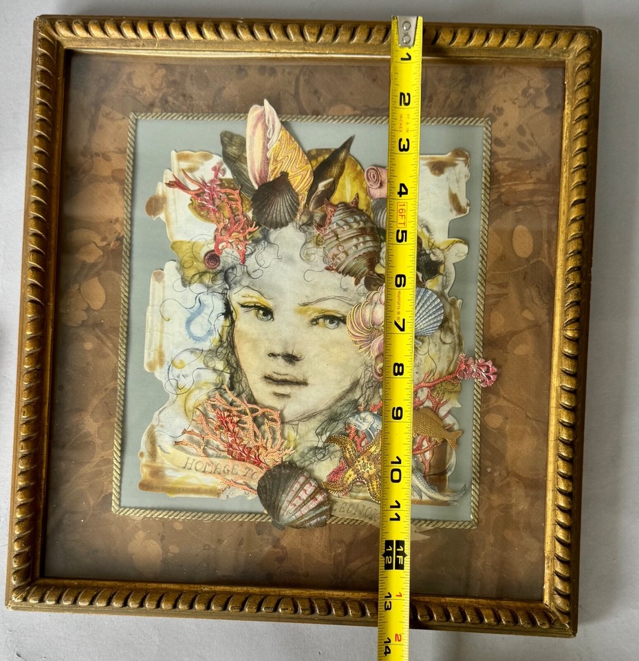 Mixed Media Portrait Collage with cut paper shells Signed John Darcy ...