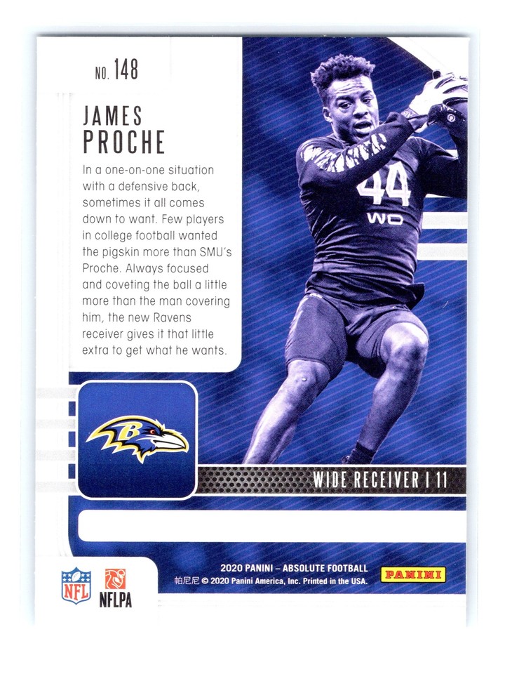 2020 Panini Absolute Football #148 James Proche Rookie RC Baltimore ...