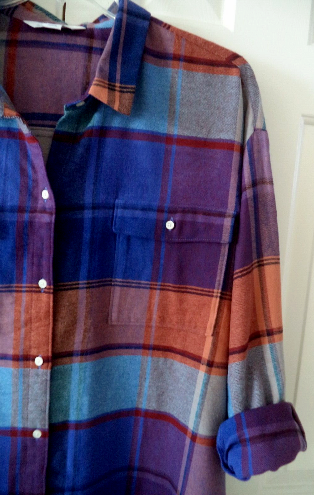 Royal Blue Rust Orange Teal Plaid Cotton Pocket Flannel Shirt 3XL 4X 26 ...