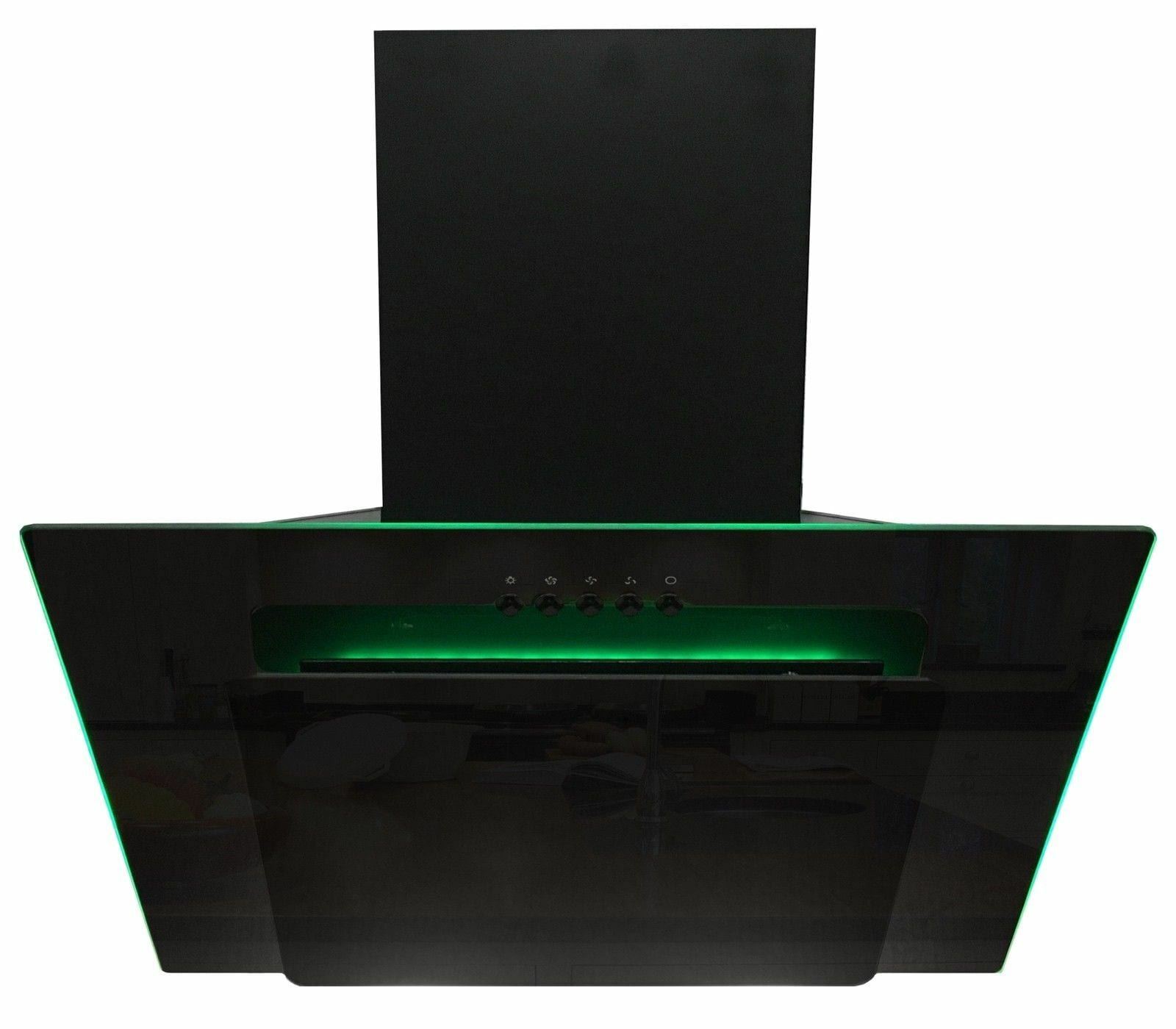 SIA 90cm Black 3 Colour LED Edge Lit Angled Glass Cooker Hood And 1m ...