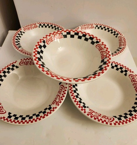 5 Vintage Gibson Coca Cola Dinnerware Saucers/ Bowls Black Red ...