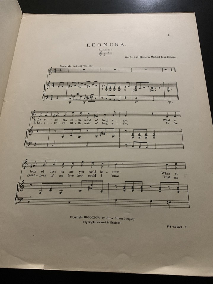 Rare 1896 Leonora - Michael John Nunan Oliver Ditson Co Music | eBay