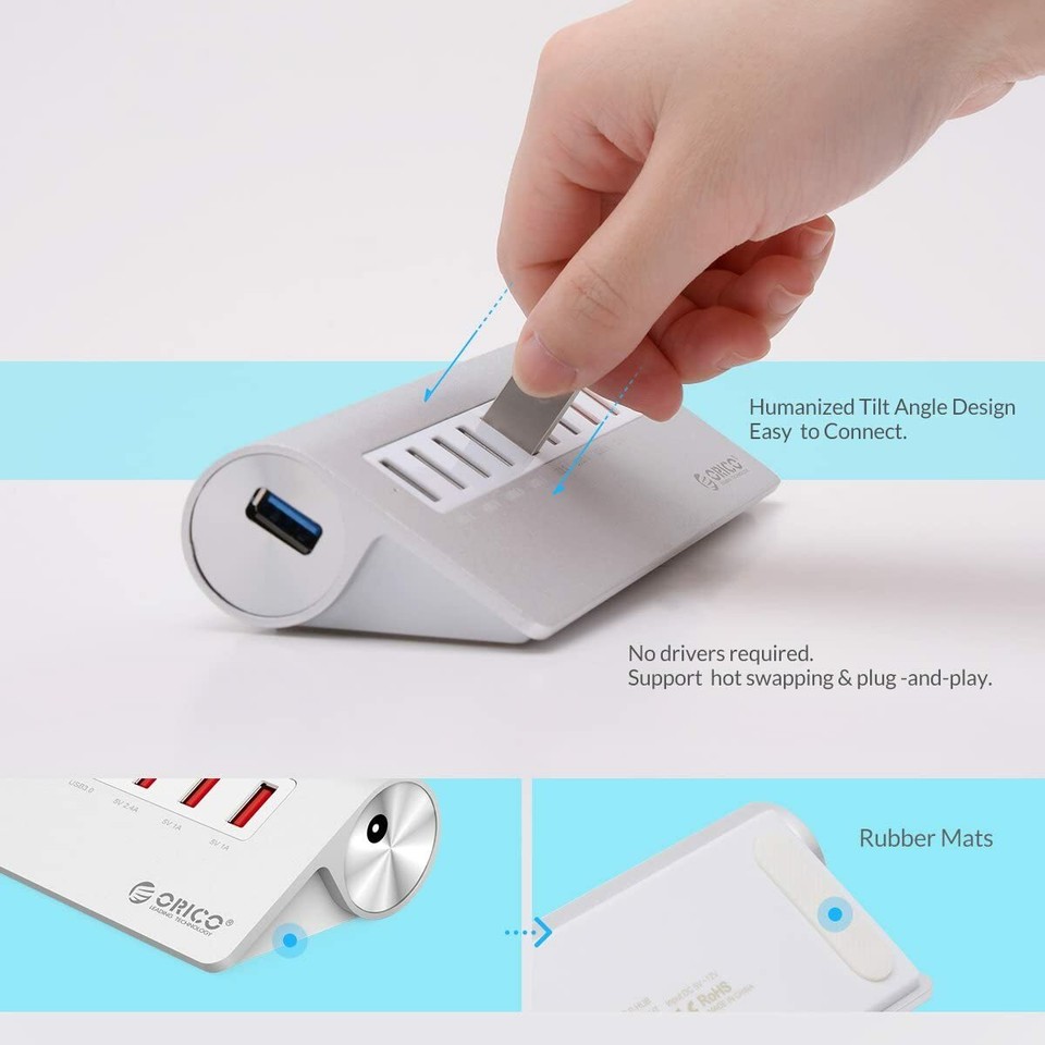 ORICO Aluminium Powered USB 3.0 Hub 7 Port USB 5Gb/s Splitter & 3 ...