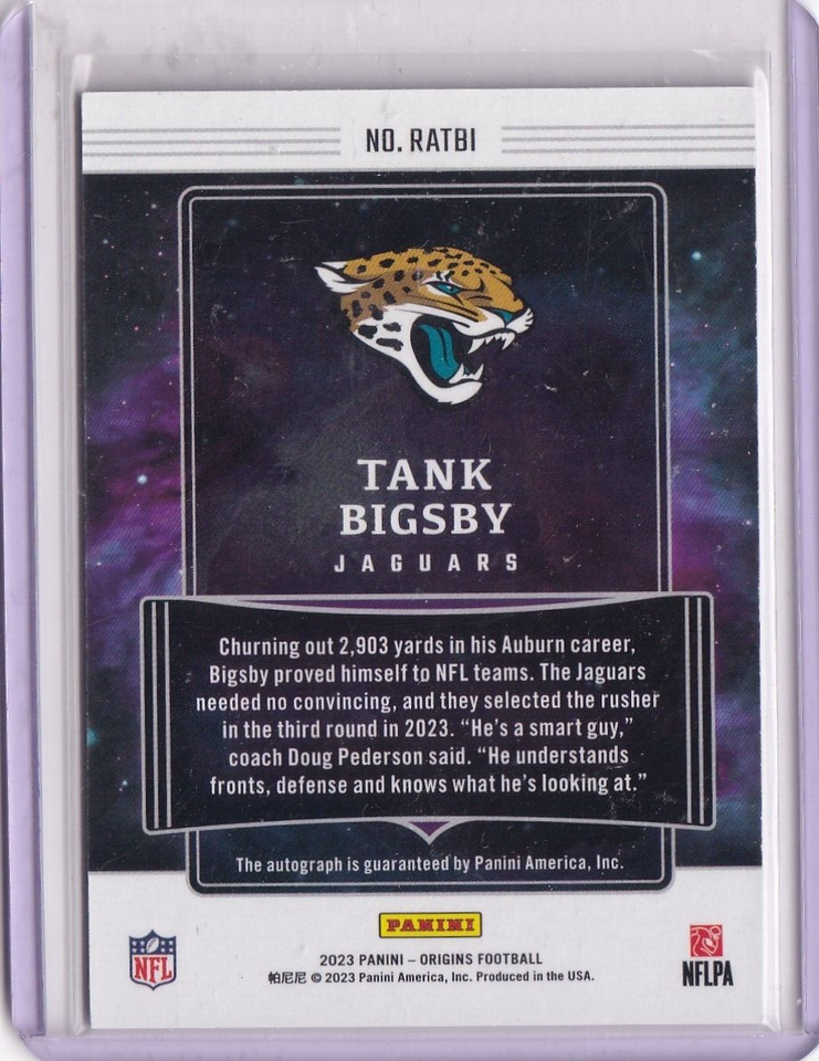 2023 Panini Origins Tank Bigsby Rookie Autographs #RATBI RC ...