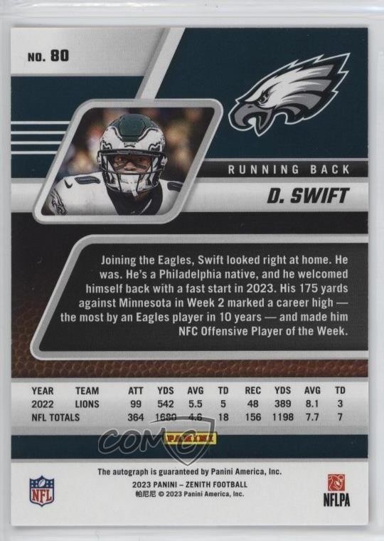 2023 Panini Zenith Red Zone Auto D'Andre Swift #80 Auto 1k3z | eBay