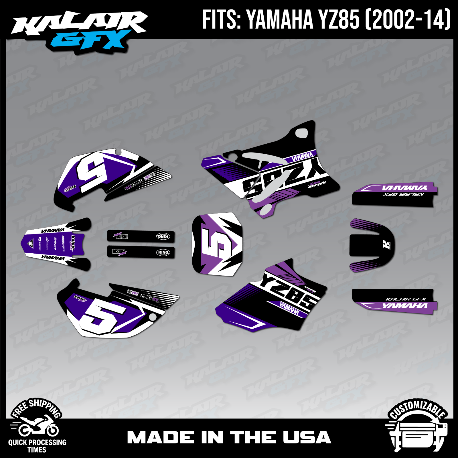 Graphics Kit for Yamaha YZ85 (2002-2014) YZ 85 Turbo Series - Purple ...
