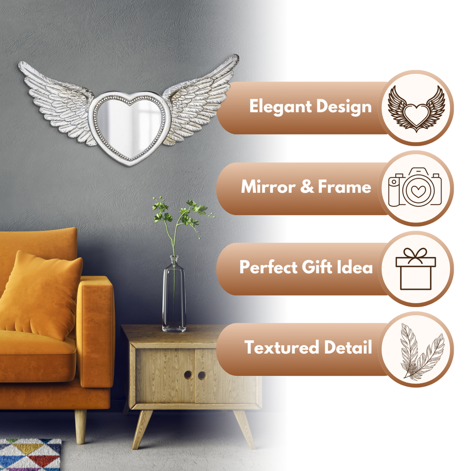 Angel Wings Wall Mirror Heart Xlarge Home Decoration Silver Free ...