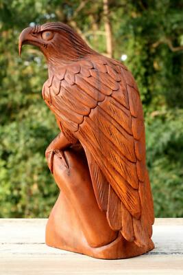 12" Large Wooden Eagle Statue Hand Carved Sculpture Figurine Art Home ...