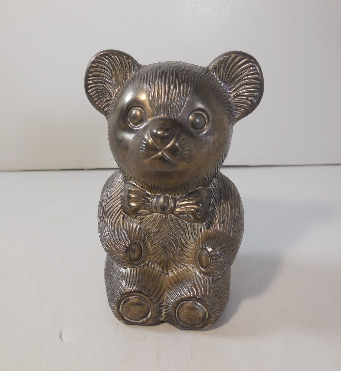 VINTAGE SILVER-PLATED TEDDY BEAR Coin BANK 5" Tall made in Japan | eBay