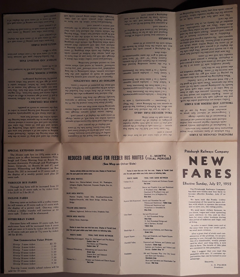 Pittsburgh Railways New Fares Brochure w/ Map 1952 + 1927 Transit Guest ...