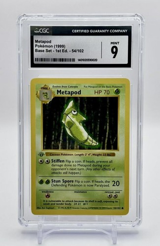 Metapod 1999 Pokemon Base Set 1st Edition Shadowless 54/102 CGC 9 Grey ...