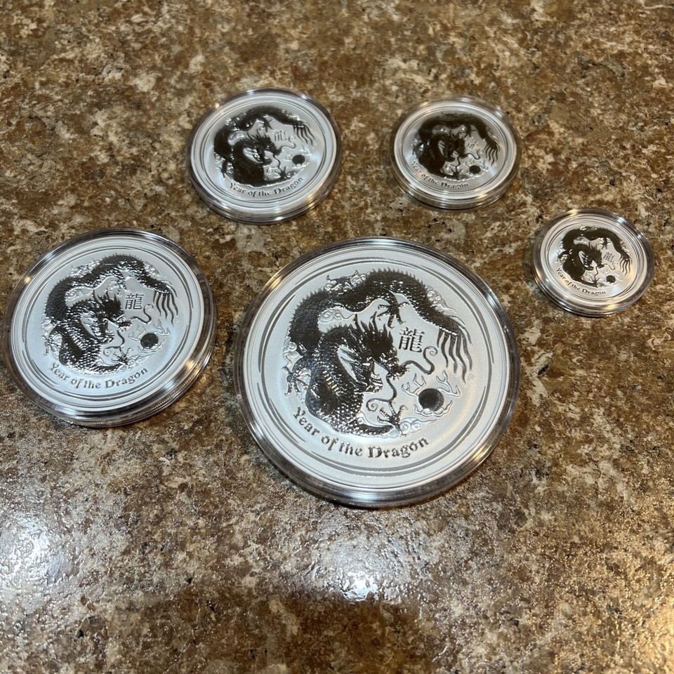 2012 Australia Year of Dragon Silver 10 oz, 5 oz, 2oz, 1 oz 1/2oz 5 ...