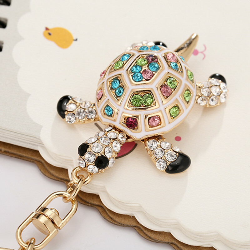 Cute Turtle Color Crystal CZ Pendant Keychain Women's Handbag Key Ring ...