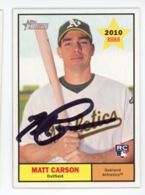 SIGNED BASEBALL CARD AUTO TOPPS HERITAGE 2010 MATT CARSON OAKLAND A's ...