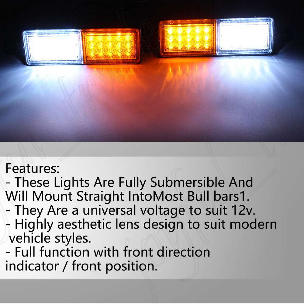 2x 30 LED Bullbar Indicator Lights Front Park DRL Amber For ARB Marker ...