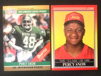 NFL - Percy Snow 1990 Pro Set Lombardi Award & 1990 Score Rookie Card ...