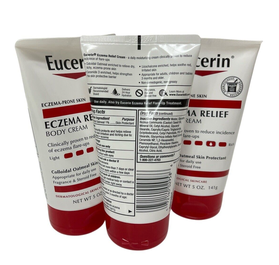 3 Pack (5 oz each) Eucerin Eczema Relief Body Cream Colloidal Oatmeal ...
