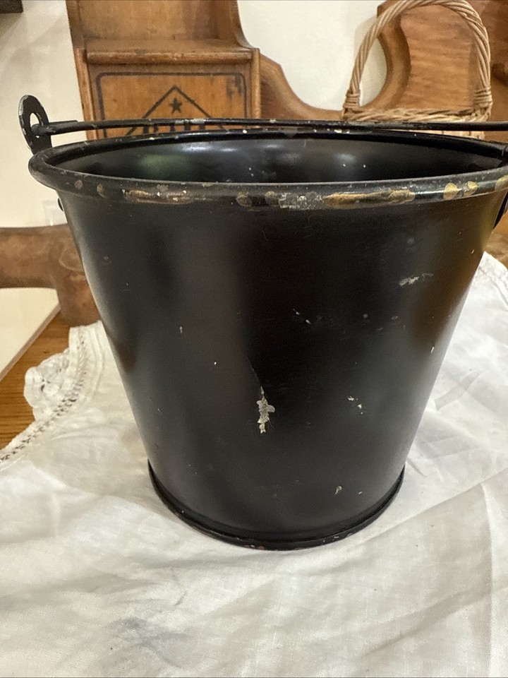 VTG Hand Painted Tole Pail Bucket Bird Folk Art Shabby Country Farm ...