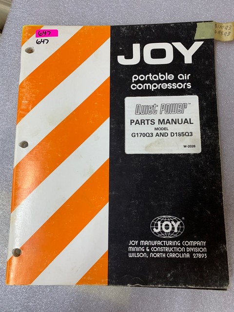 JOY PORTABLE AIR COMPRESSOR G170Q3 D185Q3 PARTS MANUAL #647 | eBay