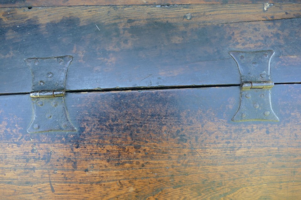 antique primitive 17th c Bible Box carved oak & pine forged butterfly ...