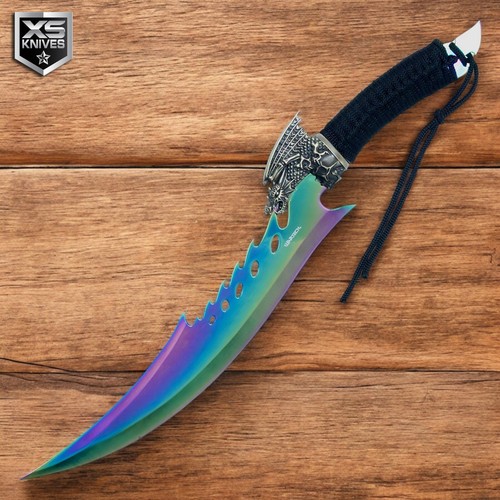 18" Fantasy DRAGON Fixed Blade Sword Rainbow HUNTING DAGGER Knife ...