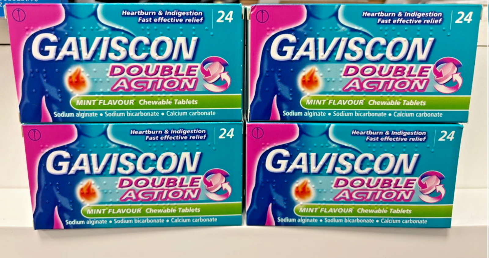 4 x 24 Gaviscon Double Action Mint Flavour Chewable | Total 96 Tablets ...