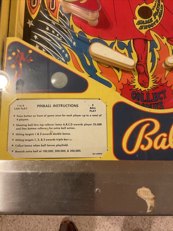 Bally Fireball Pinball Machine Home Model Works Needs Repair Local ...