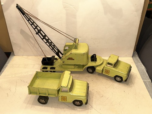Vintage ORIGINAL 1959 Tonka Toy Hi-Way Green Lowboy & Dump Truck With ...