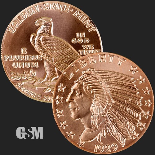New 5 oz Incuse Indian Copper Round With Acrylic Capsule Golden State ...