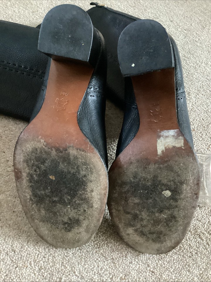 Tory Burch Black Pebble Leather Pull On Knee-High Boots Block Heel UK6 ...