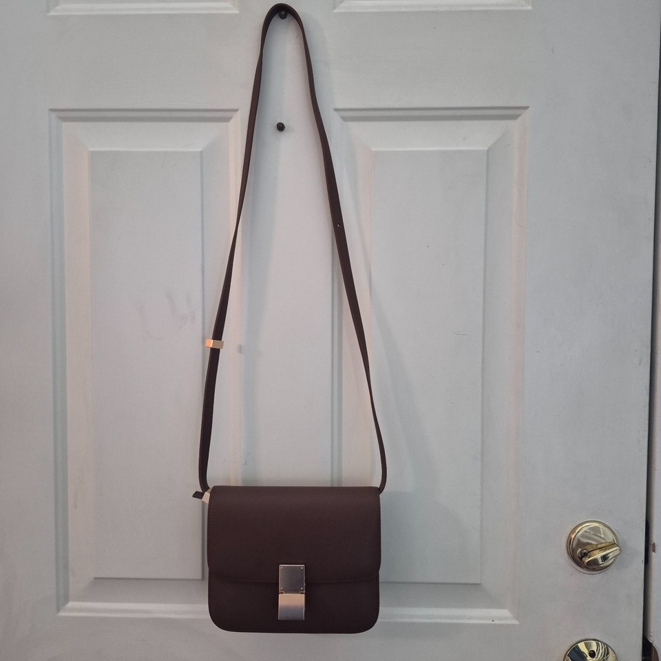 Designer Inspired Brown Leather Classic Box Bag with Rose Gold Clasp | eBay