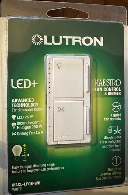 Lutron MACL-LFQH-WH Maestro Fan Control and Light Dimmer Sealed/Retai ...