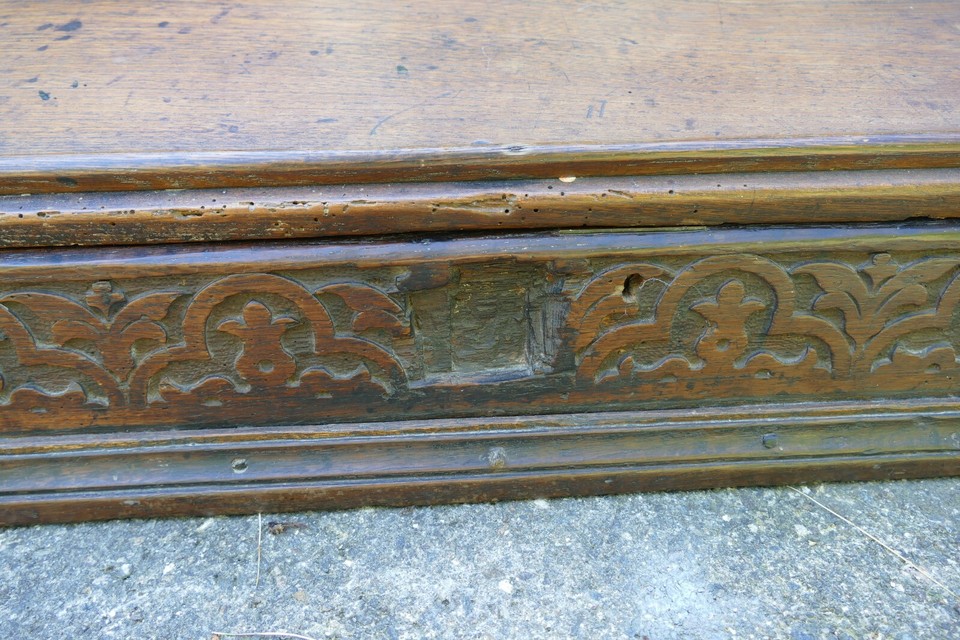 antique primitive 17th c Bible Box carved oak & pine forged butterfly ...