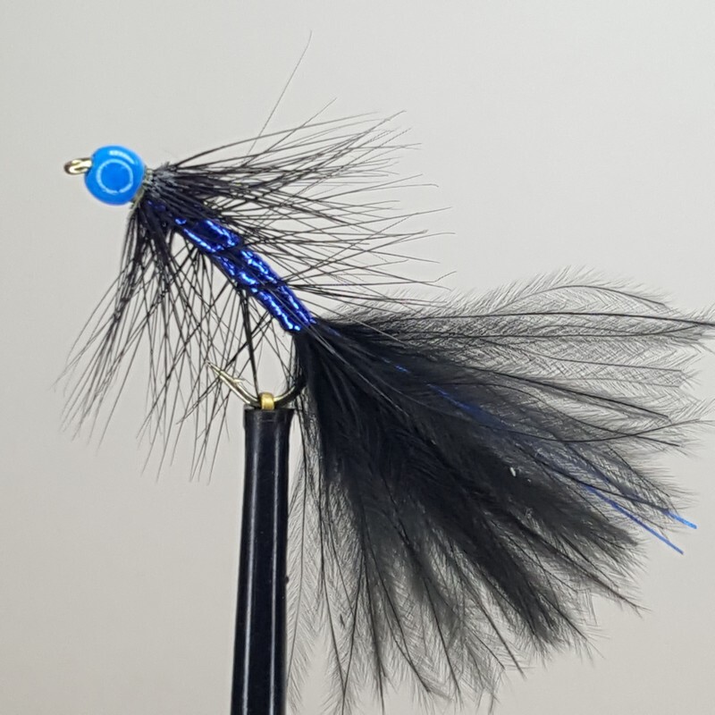 3 x BLUE HEAD BLACK BLUE FLASH DAMSEL LONG SHANK Size 10,12,14 ...