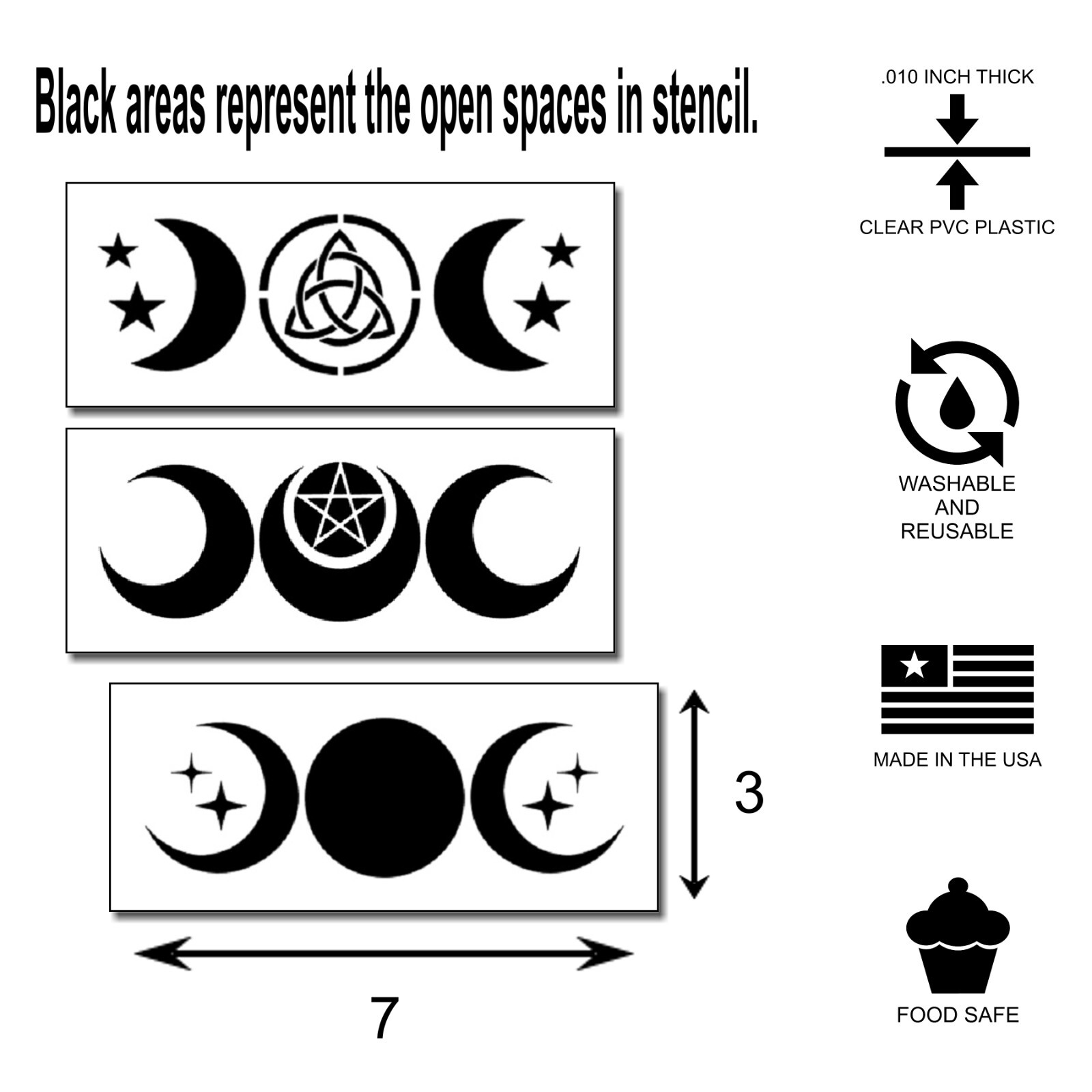 Set 3 Triple Moon STENCILS 3 X 7 each Wiccan/Pagan/Stars/Goddess ...