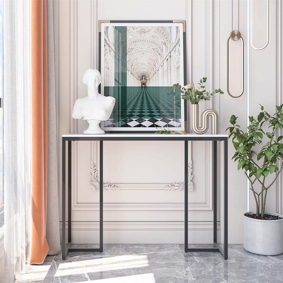 Narrow Slim Console Table Extra Long Marble Hallway Entryway Porch ...