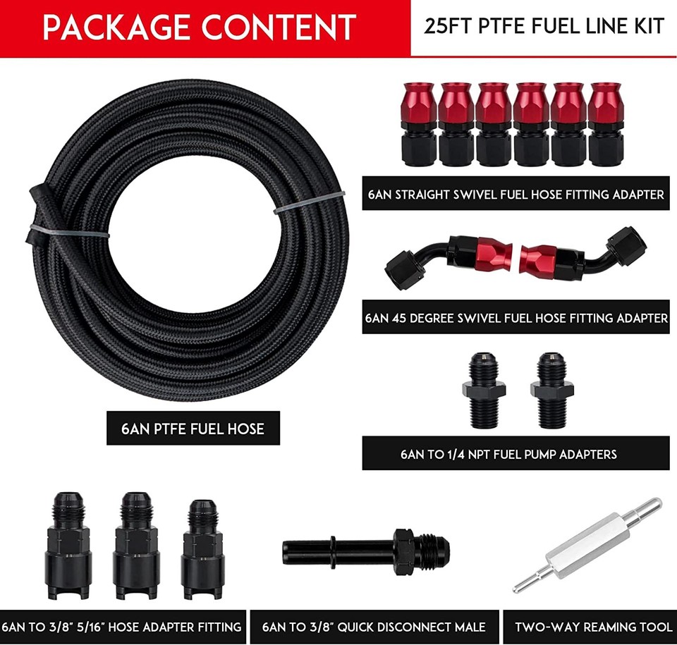 6AN Fuel Line Kit 3/8" Gas Oil Line Hose AN6 Fitting Transmission ...