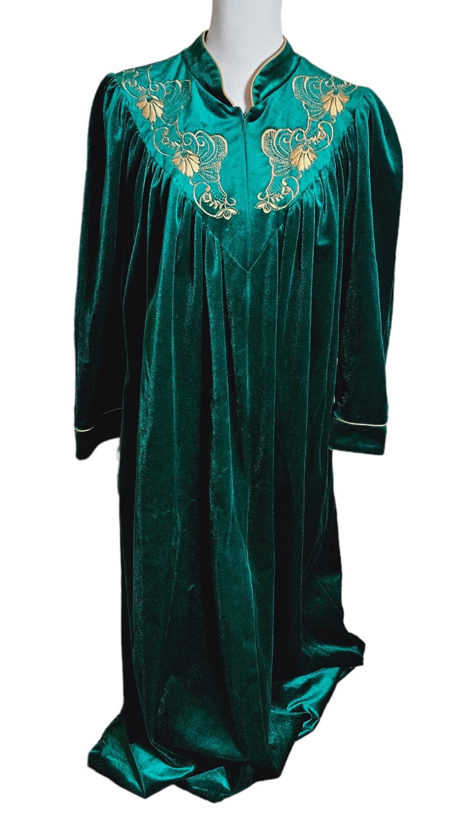 Vintage Emerald Green Velour Half Zip Robe Sz Medium … - Gem