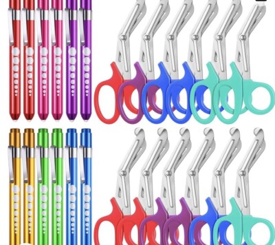 24 Pack Trauma Shears and Penlights LED Penlights Bandage Scissors with ...