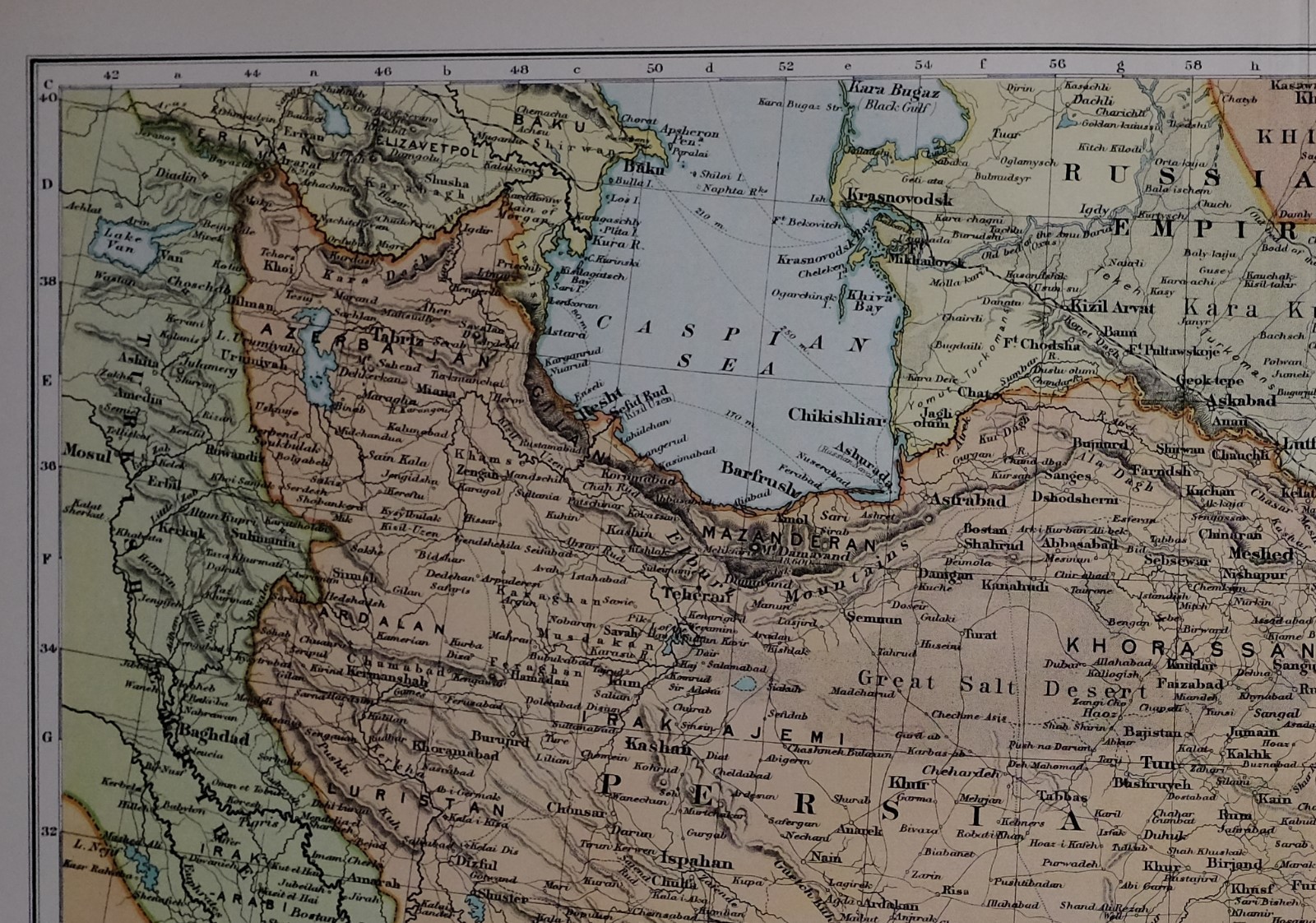 1910 ORIGINAL MAP PERSIA AFGHANISTAN KHORASSAN BOKHARA BALUCHISTAN ...