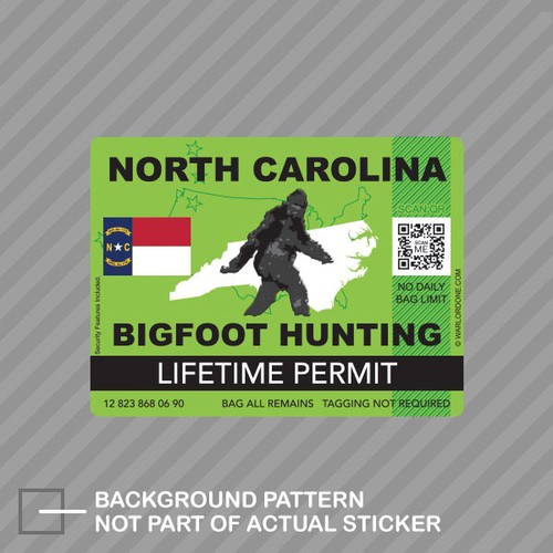 North Carolina Bigfoot Hunting Permit Sticker Decal Vinyl Sasquatch ...