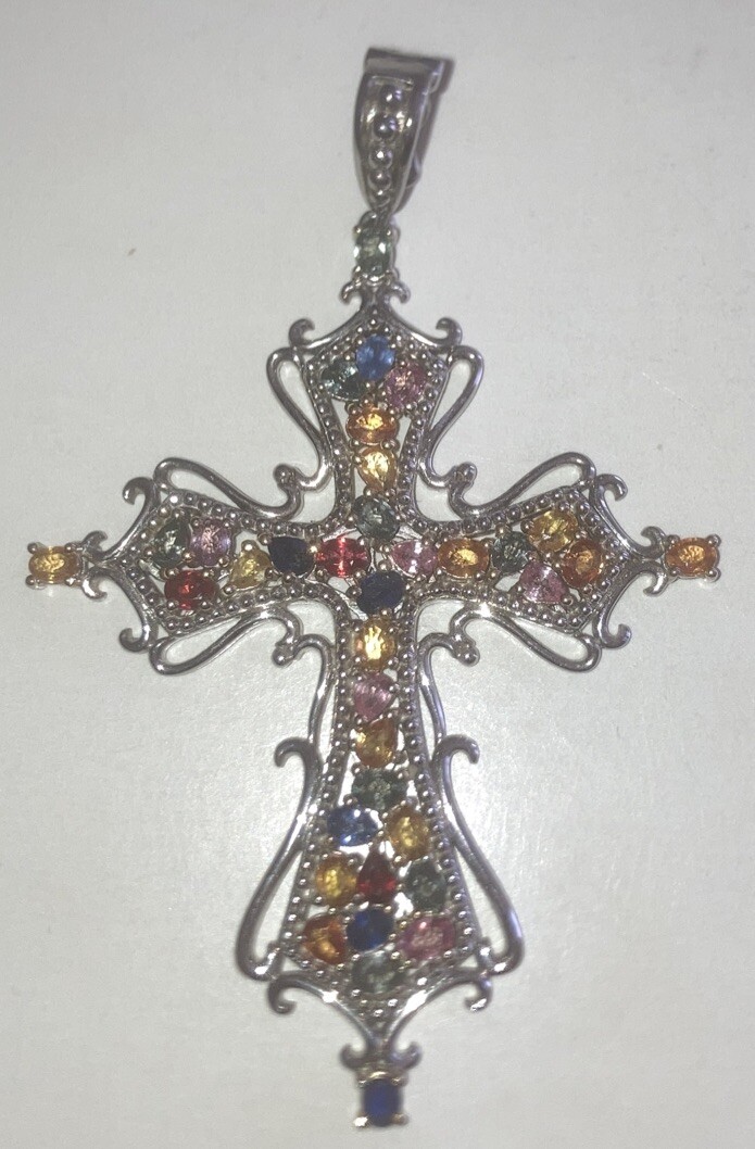 Dallas Prince Sterling Silver Gemstones large Cross Enhancer Pendant ...