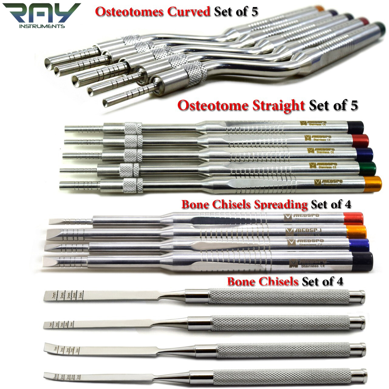 Dental Sinus Lift Implant Osteotomes OffSet Concave Tip Bone Chisels ...