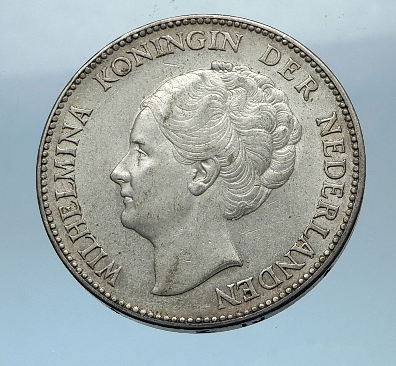 1923 Netherlands Kingdom Queen WILHELMINA 1 Gulden Authentic Silver ...