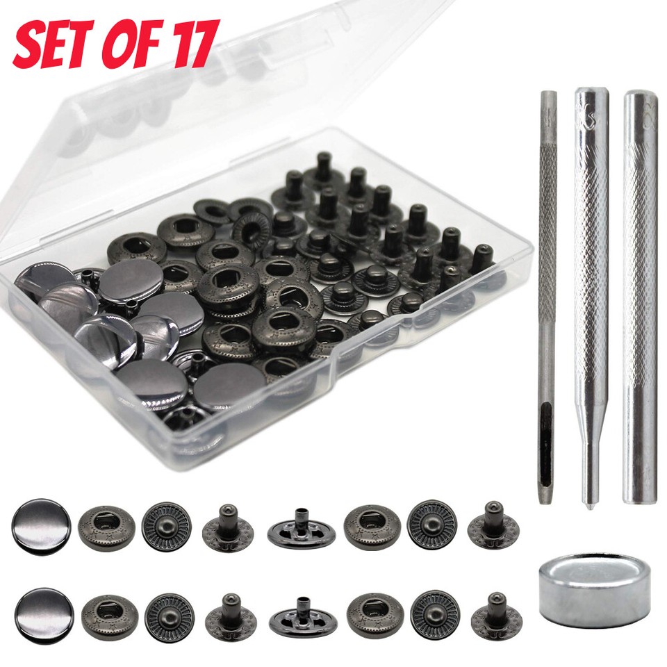 15mm Metal Snap Buttons Kit Press Studs w/ Install Tools, Leather ...