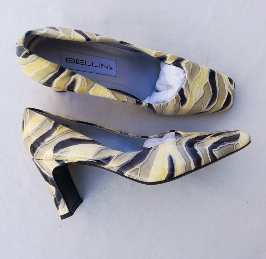 Bellini Womens Patent Leather Heels Pumps Shoes Yellow/Black Pattern ...