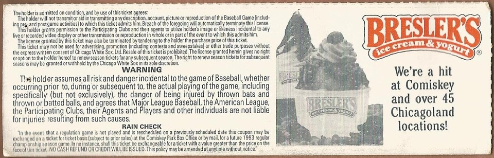 F. Thomas HR #104 Tigers at White Sox 9/11/93 Ticket Stub and Stadium ...