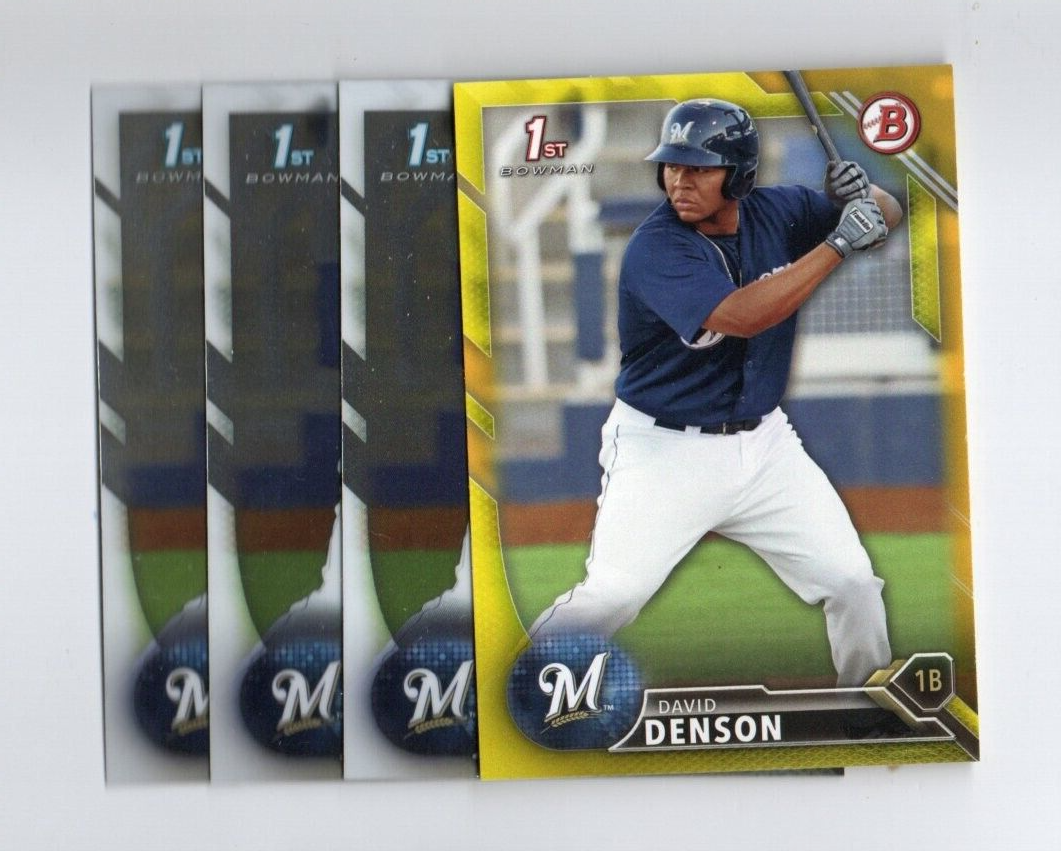 DAVID DENSON MILWAUKEE BREWERS 2016 BOWMAN CHROME 1ST YELLOW 4X LOT ...