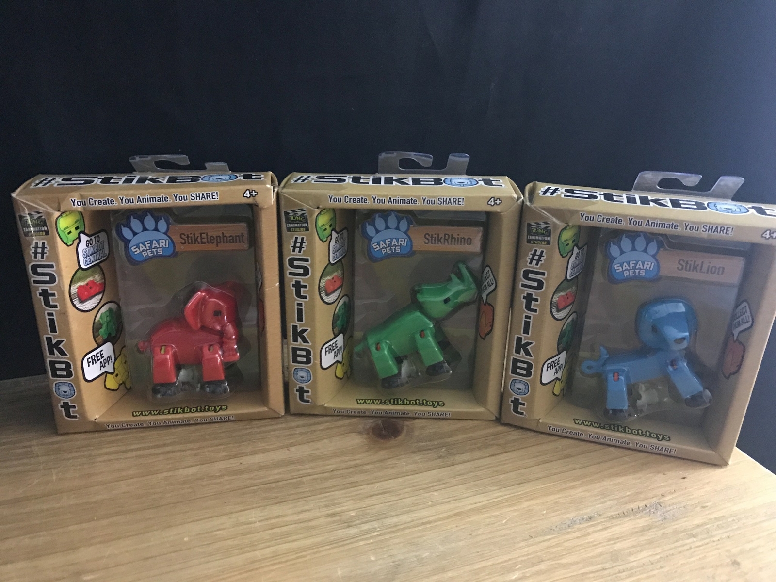 NEW Lot of 3 Stikbot Safari Pets Animal Figure Animation Toy ELEPHANT ...