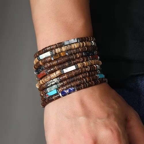 Handmade Coconut Shell Bracelets For Men Women Gemstone Charm Bracelets ...